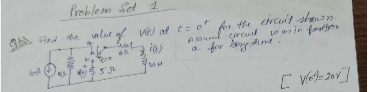 Solved Problem set 1 Q5. Whe value of V(t) at t=0+for the | Chegg.com