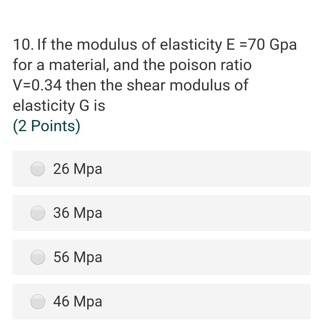Solved 10. If the modulus of elasticity E =70 Gpa for a | Chegg.com