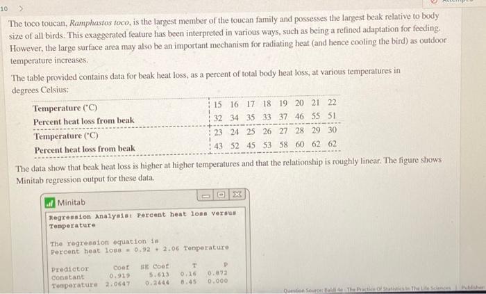 Solved 10 > The toco toucan, Ramphastos toco, is the largest | Chegg.com