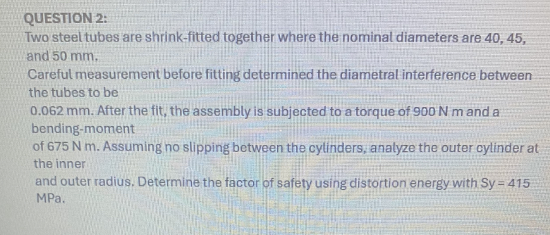 Solved QUESTION 2:Two steel tubes are shrink-fitted together | Chegg.com