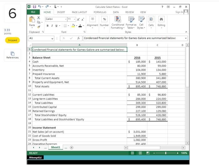 Solved Calculating Select Ratios using Excel's ROUND and | Chegg.com