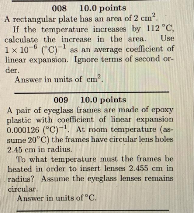 Solved 008 10.0 points A rectangular plate has an area of 2 | Chegg.com