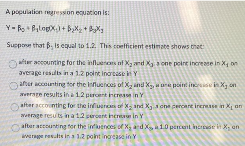 Solved A population regression equation | Chegg.com
