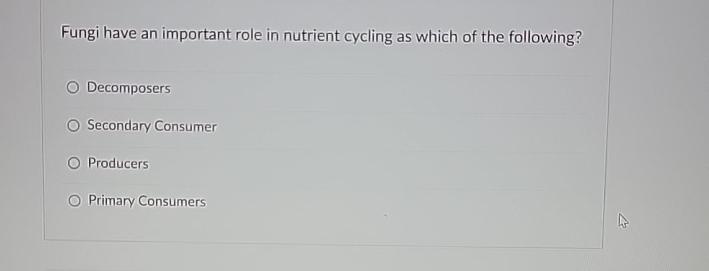 Solved Fungi have an important role in nutrient cycling as | Chegg.com