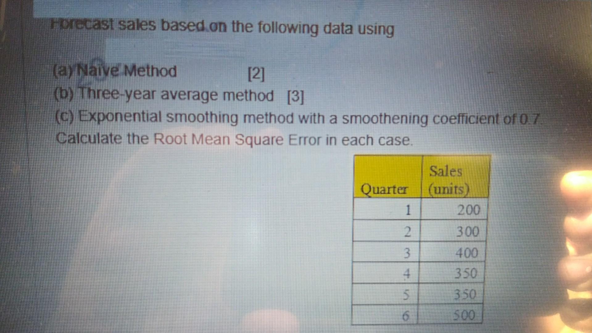 Solved Horecast sales based on the following data using (a) | Chegg.com