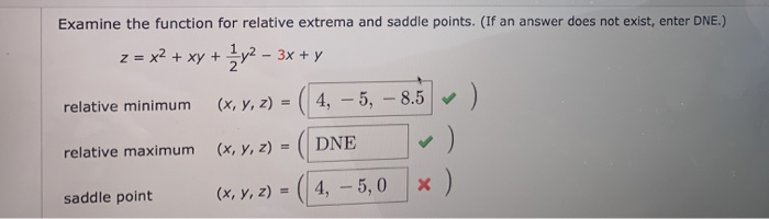 Solved Examine the function for relative extrema and saddle | Chegg.com
