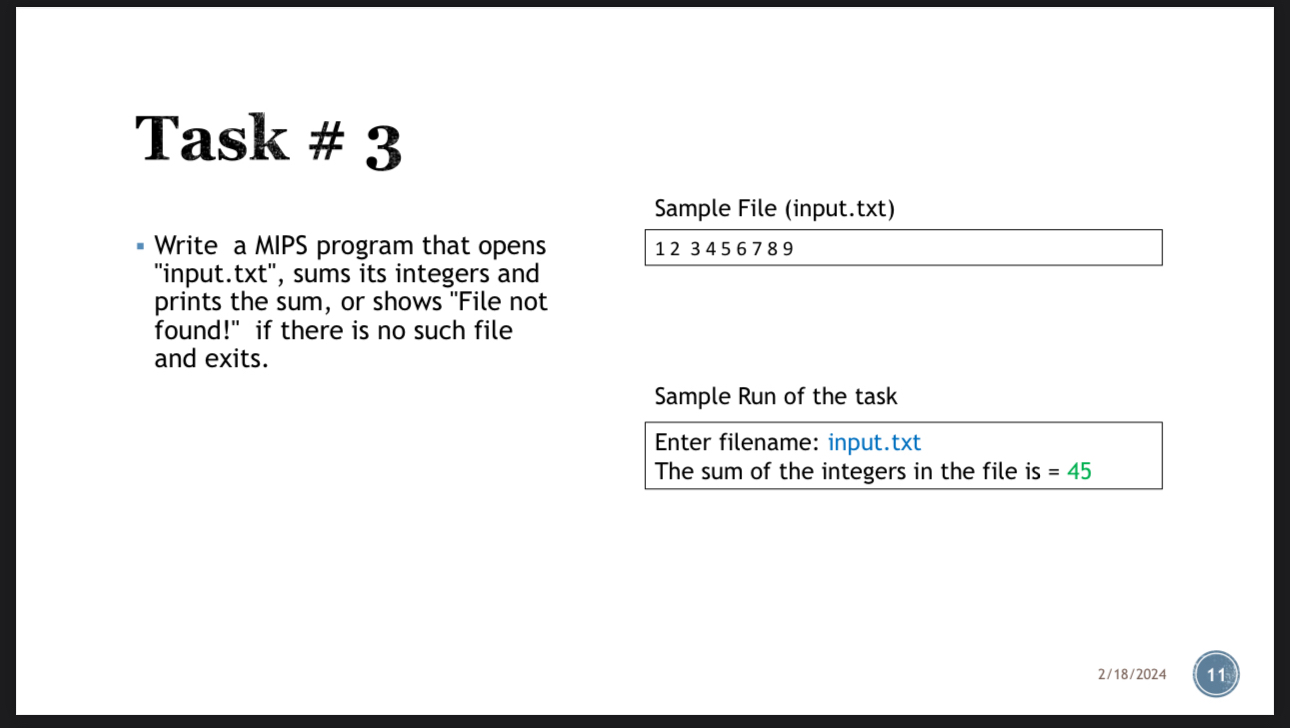 Solved Task 3sample File Inputtxtwrite A Mips Program 0637
