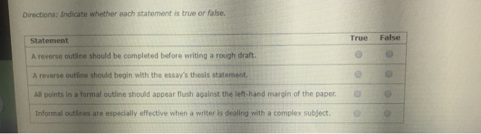 Solved Directions: Indicate whether each statement is true | Chegg.com