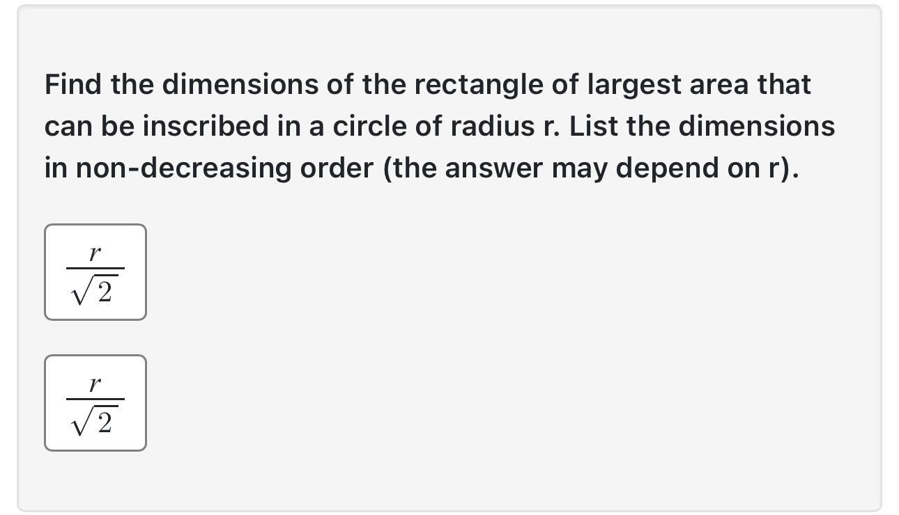 Solved Find the dimensions of the rectangle of largest area | Chegg.com