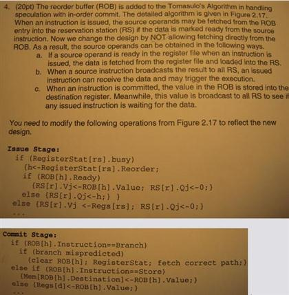 The reorder buffer (ROB) is added to the Tomasulo's | Chegg.com