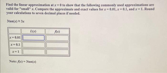Solved Find the linear approximation at x=0 to show that the | Chegg.com