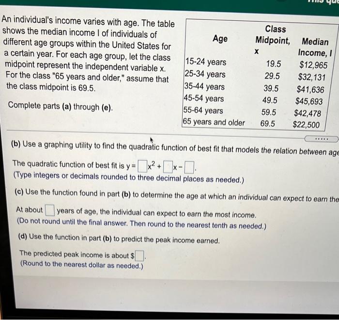 Solved Age An individual's income varies with age. The table | Chegg.com