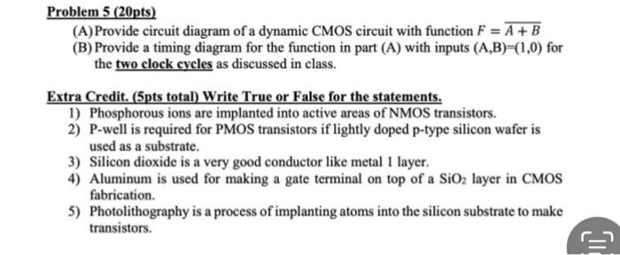 Solved Problem 5 (20pts) (A)Provide circuit diagram of a | Chegg.com