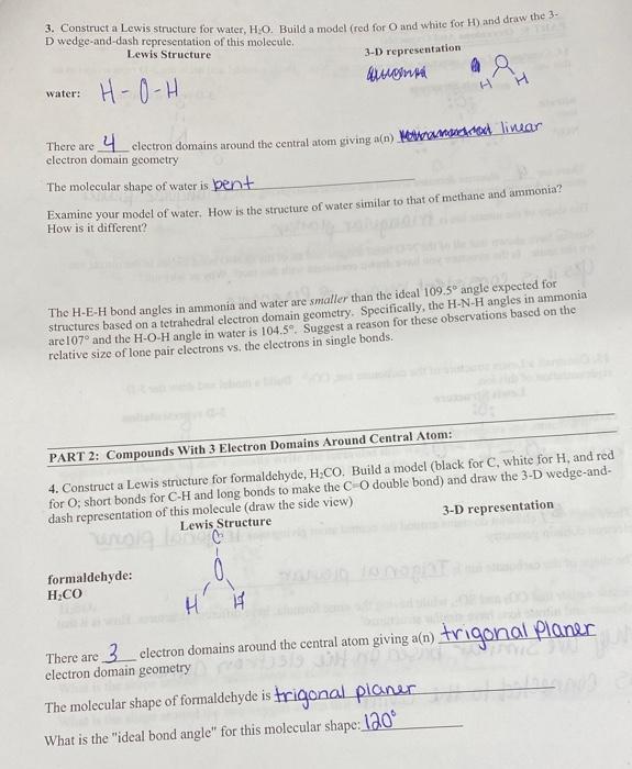 Solved 3. Construct a Lewis structure for water, H−O. Build | Chegg.com