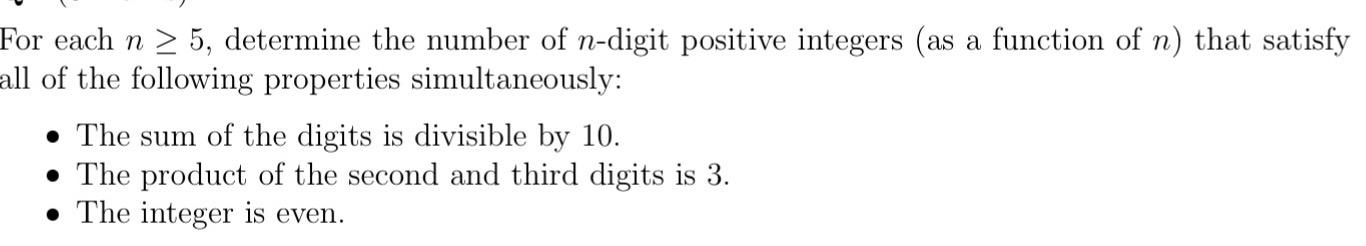 Solved For each n≥5, ﻿determine the number of n-digit | Chegg.com