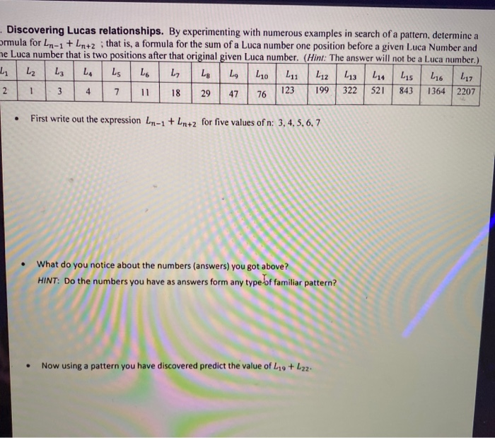 Solved Discovering Lucas relationships. By experimenting | Chegg.com