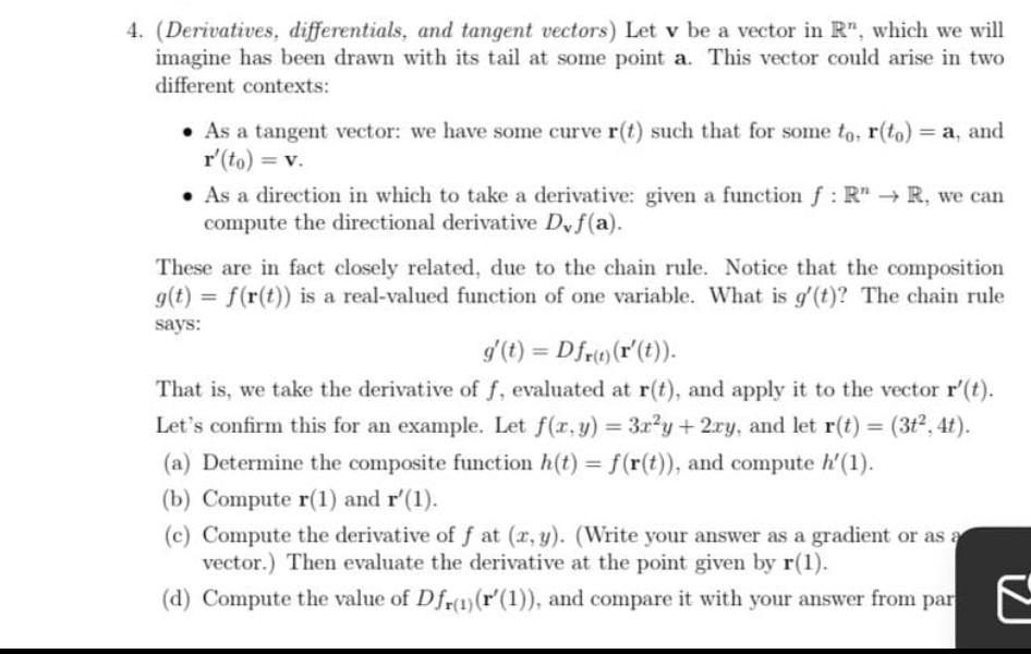 Solved (Derivatives, differentials, and tangent vectors) Let | Chegg.com