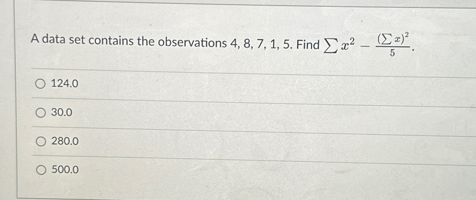 Solved A data set contains the observations 4, 8, 7, 1, 5. | Chegg.com