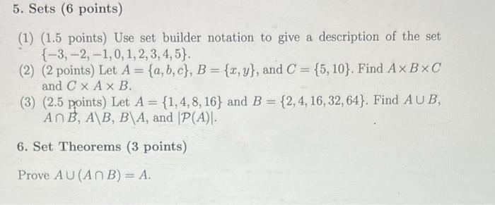 Solved 5. Sets (6 points) (1) (1.5 points) Use set builder | Chegg.com