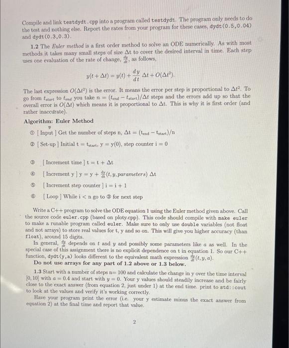 Solved Numerically solving an ODE Euler vs. Runge-Kutta This | Chegg.com