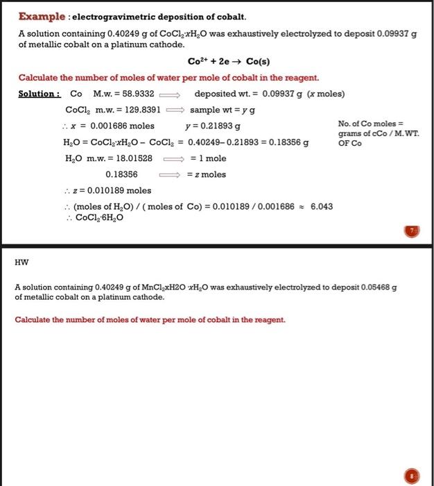 Solved Example: electrogravimetric deposition of cobalt. A | Chegg.com