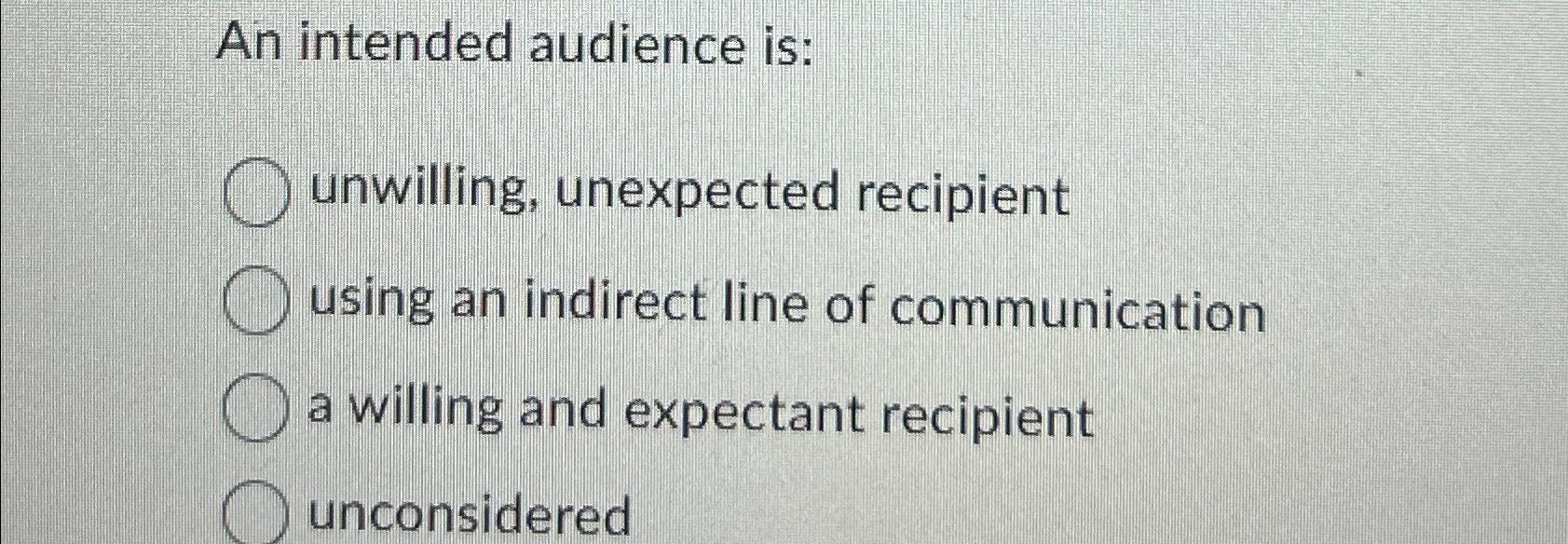 Solved An intended audience is:unwilling, unexpected | Chegg.com