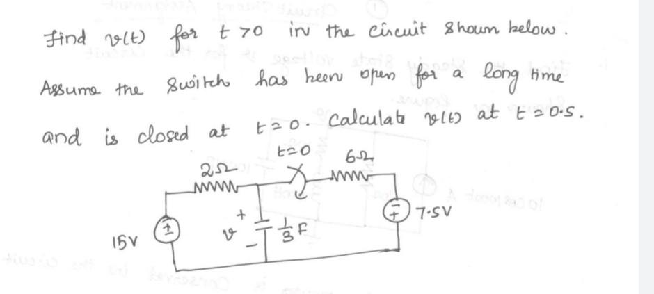 Solved Find v(t) for t>0 in the circuit shoun below. Assume | Chegg.com