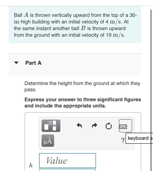 Solved Ball A is thrown vertically upward from the top of a | Chegg.com