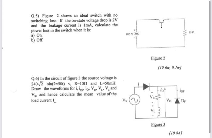 Solved Q.5) Figure 2 shows an ideal switch with no switching | Chegg.com