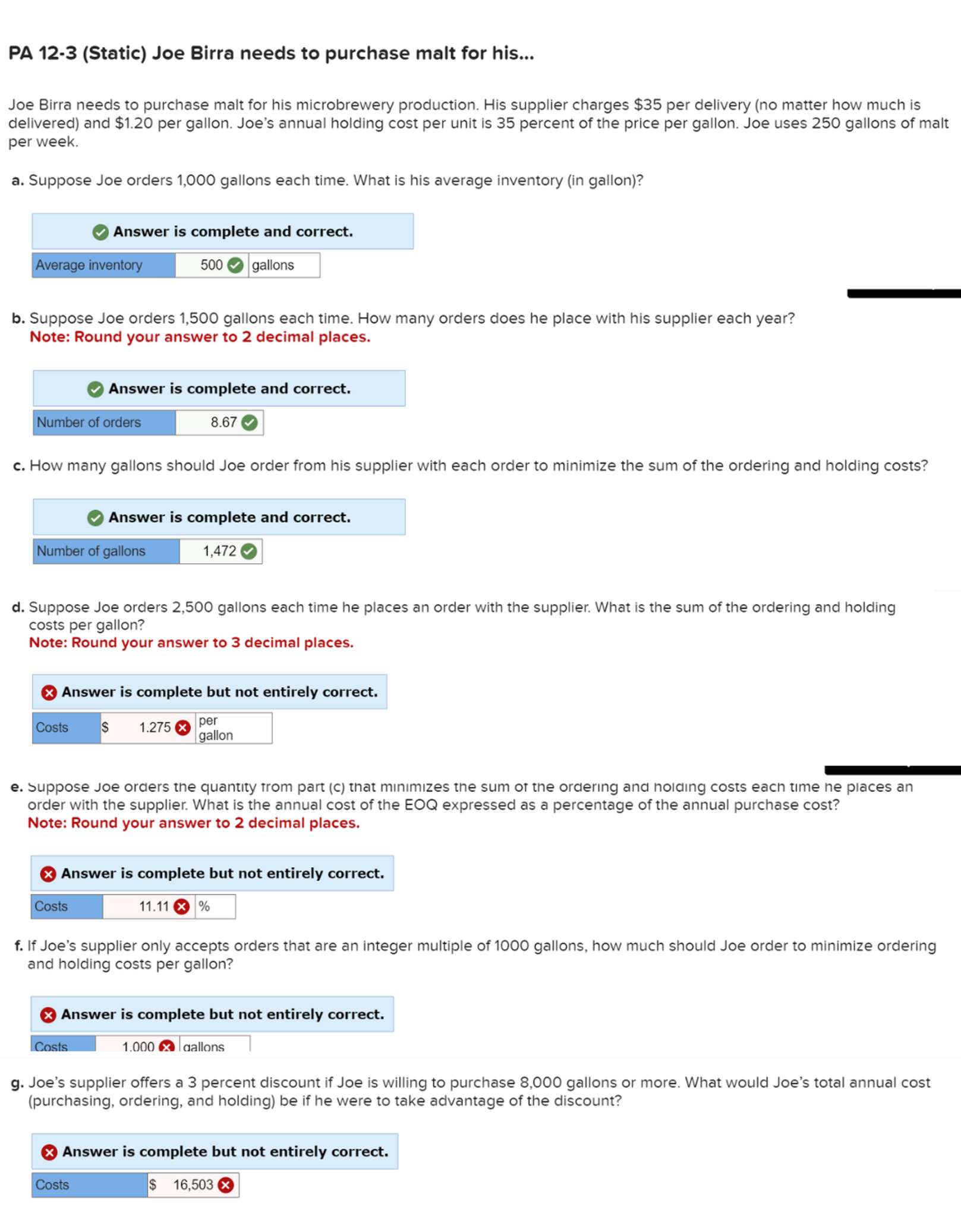 Solved I only need help with the parts I got incorrect | Chegg.com