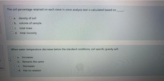 Solved The soil percentage retained on each sieve in sieve | Chegg.com