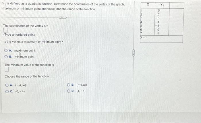Solved Y1 is defined as a quadratic function. Determine the | Chegg.com