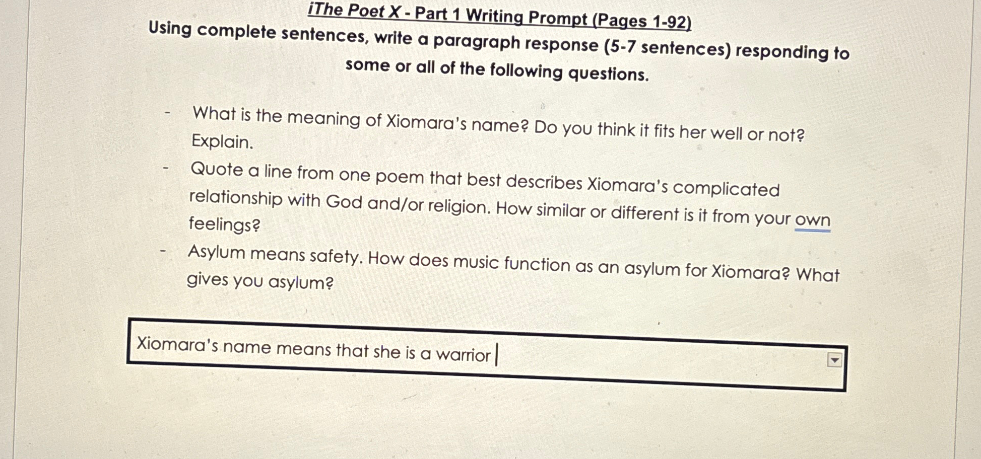 Solved iThe Poet x - ﻿Part 1 ﻿Writing Prompt (Pages | Chegg.com