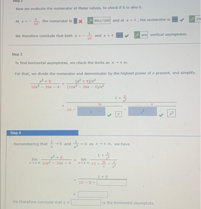 Solved Step Now we evaluate the numerator at these values, | Chegg.com
