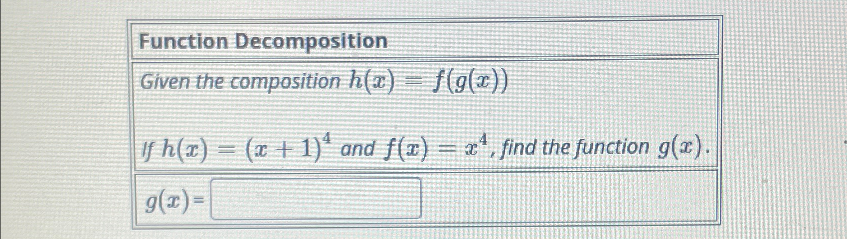 Solved Function DecompositionGiven the composition | Chegg.com