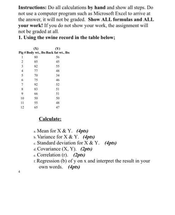 Solved Instructions: Do all calculations by hand and show | Chegg.com