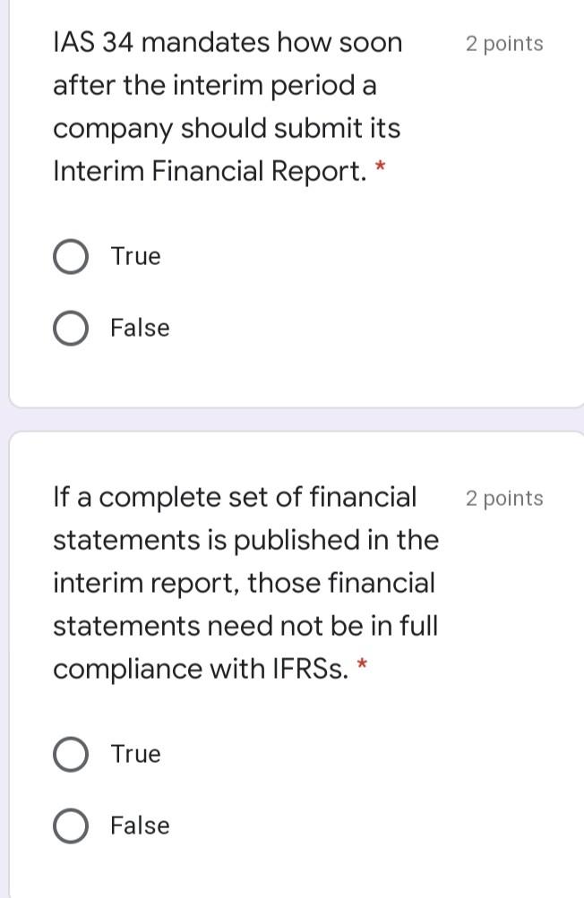 Solved 2 points Interim period: a financial reporting period | Chegg.com