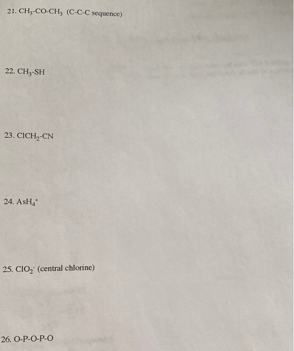Solved 21. CH3-CO-CH3 (C-C-C sequence) 22. CHz-SH 23. CICH | Chegg.com