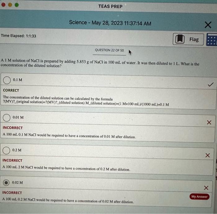 Solved A 1M solution of NaCl is prepared by adding 5.853 g | Chegg.com