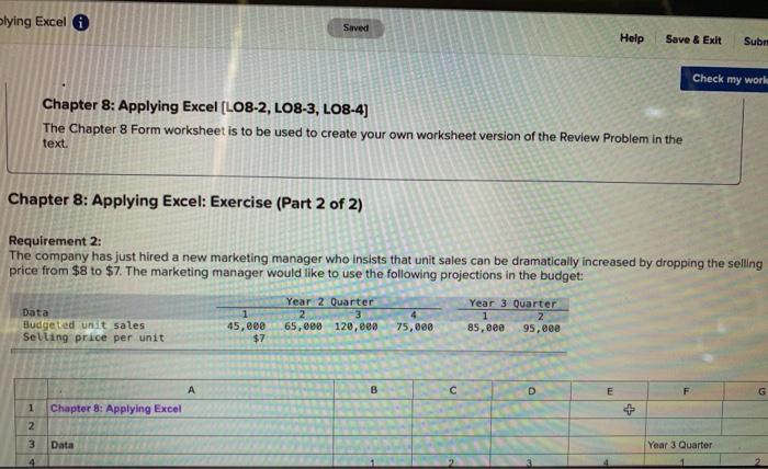 Solved lying Excel Surved Help Save & Exit Sub Check my | Chegg.com