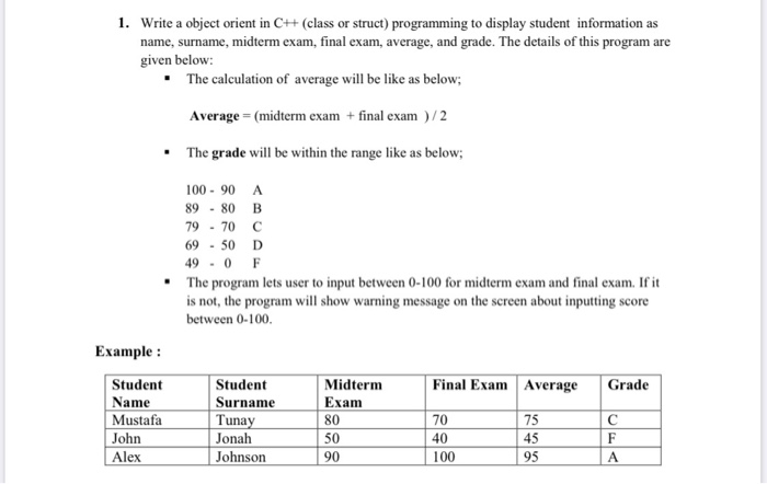Solved 1 Write A Object Orient In C Class Or Struct