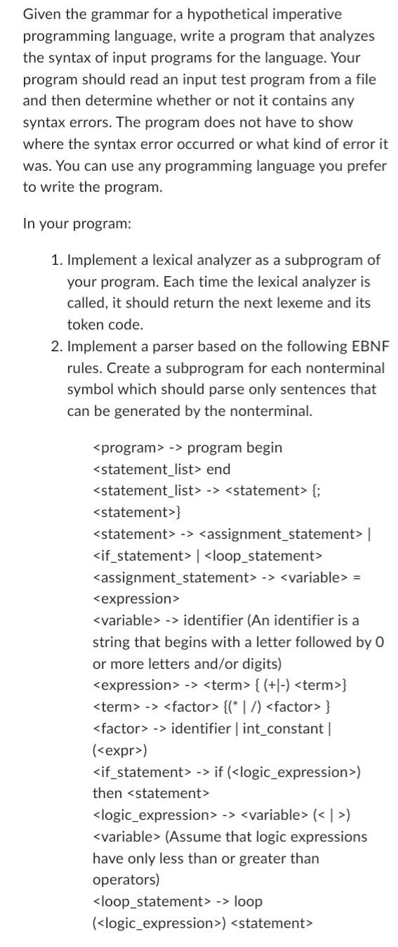 Solved Given the grammar for a hypothetical imperative | Chegg.com