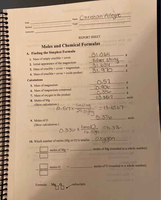 Solved Name Christian Alleyrc Date Team Section Instructor | Chegg.com