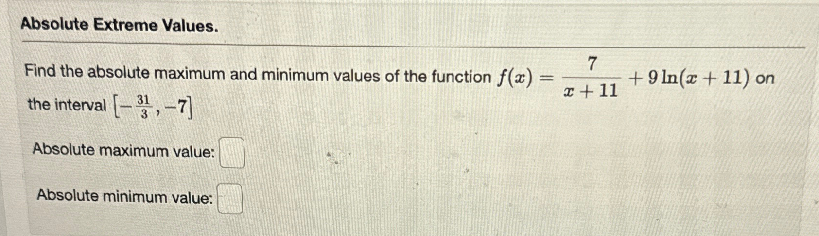 Solved Absolute Extreme Values.Find the absolute maximum and | Chegg.com