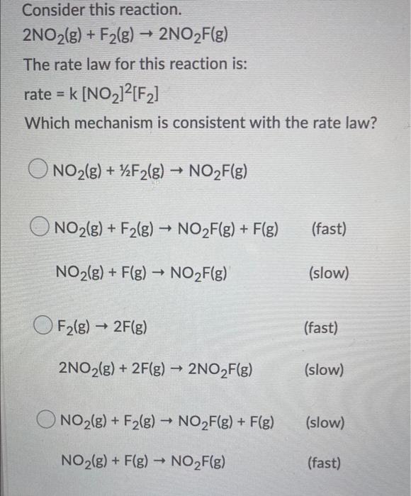 Solved Consider this reaction. 2NO2(g) + F2(g) + 2NO2F(g) | Chegg.com