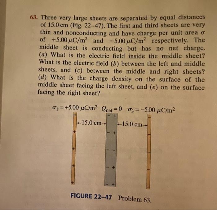 Solved 63. Three very large sheets are separated by equal | Chegg.com
