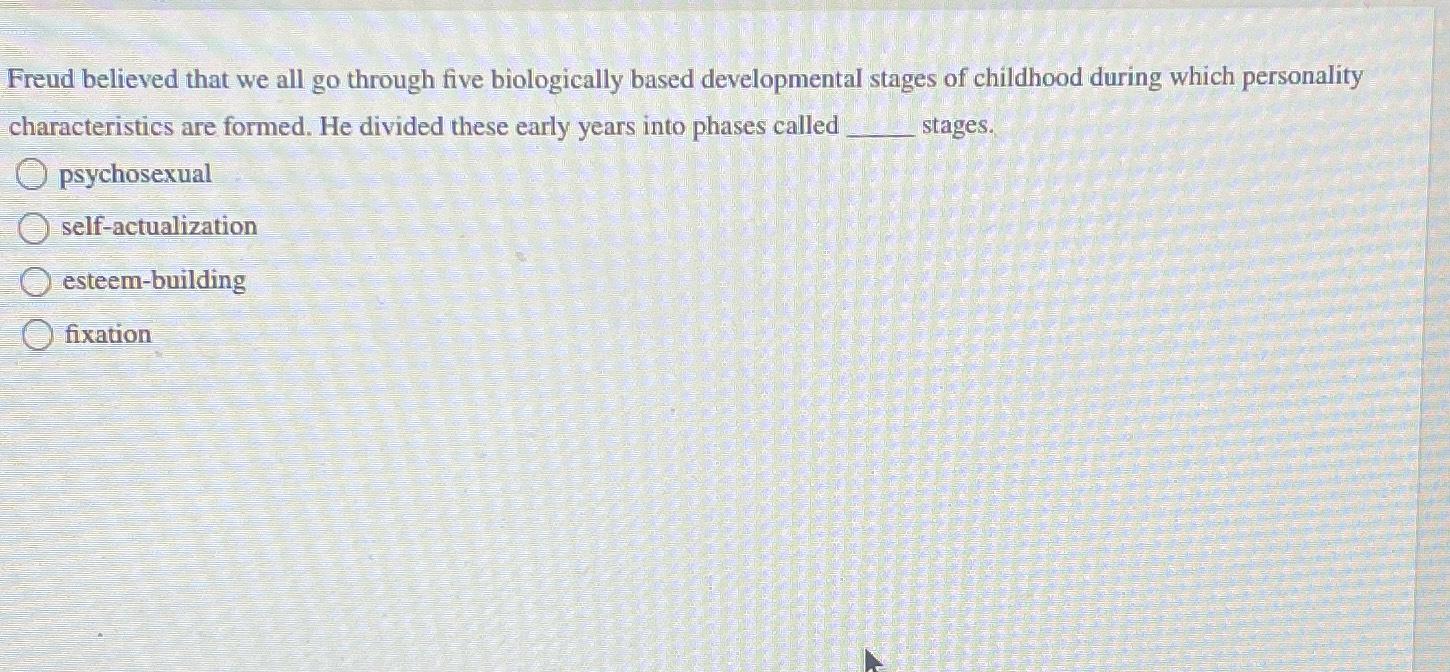 Freud believed that we all go through five | Chegg.com