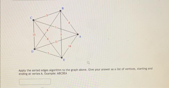 Solved B 15 14 D E E Apply the sorted edges algorithm to the | Chegg.com