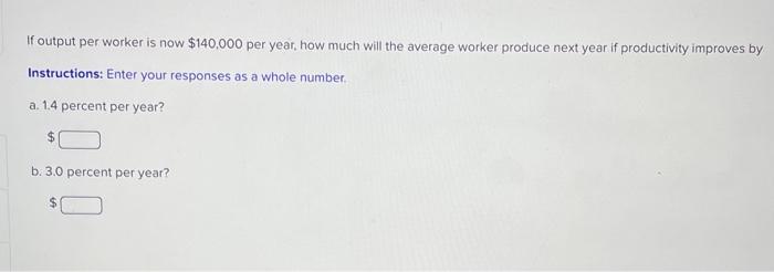 Solved If output per worker is now $140,000 per year, how | Chegg.com