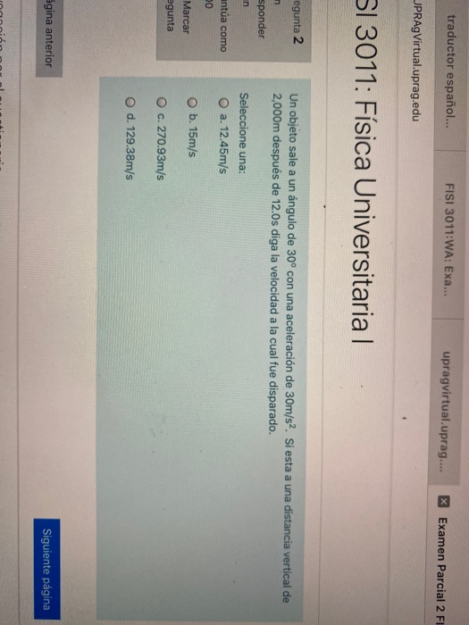 Solved traductor español... FISI 3011:WA: Exa... | Chegg.com